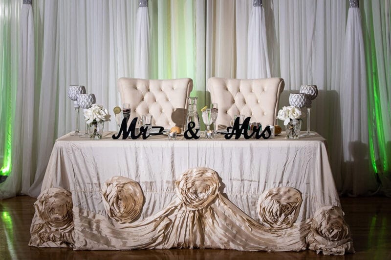 Champagne Large Rosette Sweetheart Table Linen - Falls Manor Catering