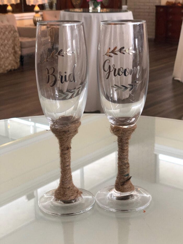 Rustic Bride And Groom Champagne Flutes - Falls Manor Catering